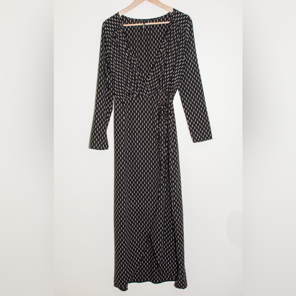 Lulu's Vintage Black Long Sleeve Maxi Wrap Dress With… - Gem